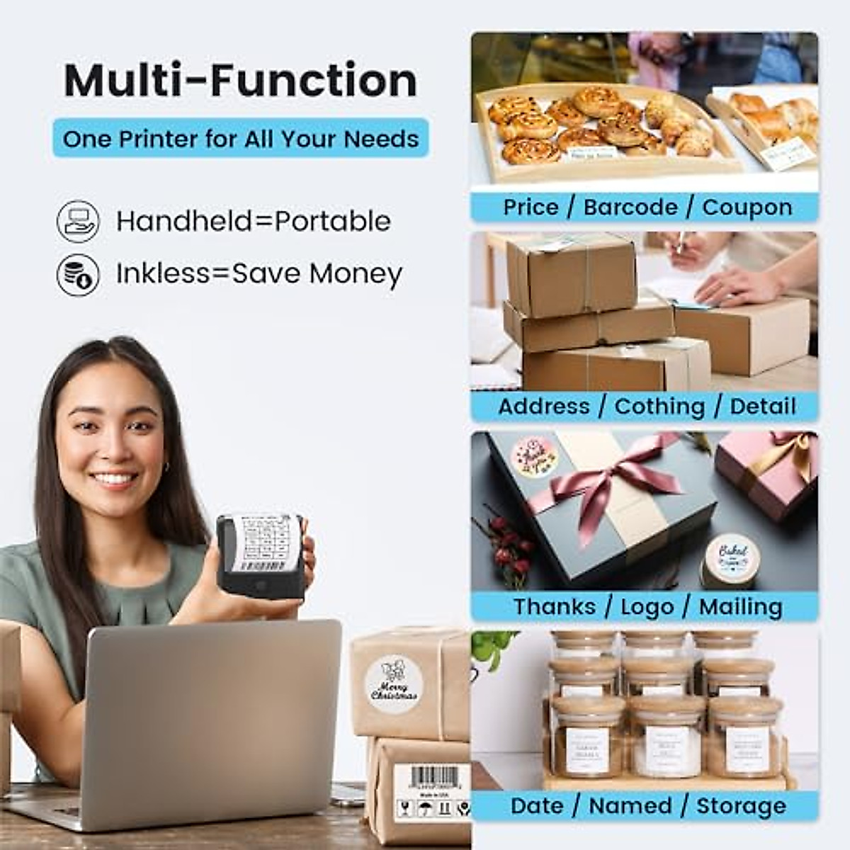 Memoking Bluetooth Label Maker - M200 Thermal Label Printer for Small Business, Address, Logo, Mailing, Office Organization, Kitchen, Label Maker Machine for Phones & PC, 3 Roll Labels