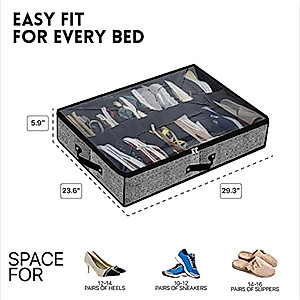 Luxeroots Design Under Bed Shoe Storage Organizer-set of 2 Fits Total 24 Pairs Shoe Organizer Under The Bed Containers Storage Solution With Clear Cover Reinforced Handles and Strong Zipper. UTBSO-0001, Black