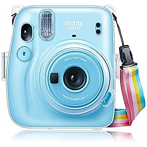 Fintie Protective Clear Case for Fujifilm Instax Mini 11 Instant Film Camera - Crystal Hard Shell Cover with Removable Rainbow Shoulder Strap, Clear