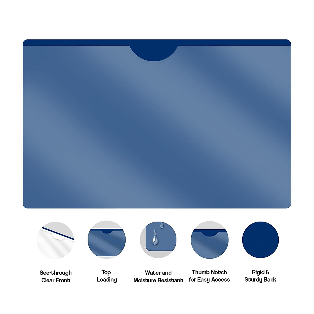 Doctor Stuff- 25 Pack, Vinyl Plastic Pocket File Folders Closed Sides, Legal Size, Clear Front Top Loading Job Jacket, Documents Holder for Office, High School and Medical Files, Navy Blue