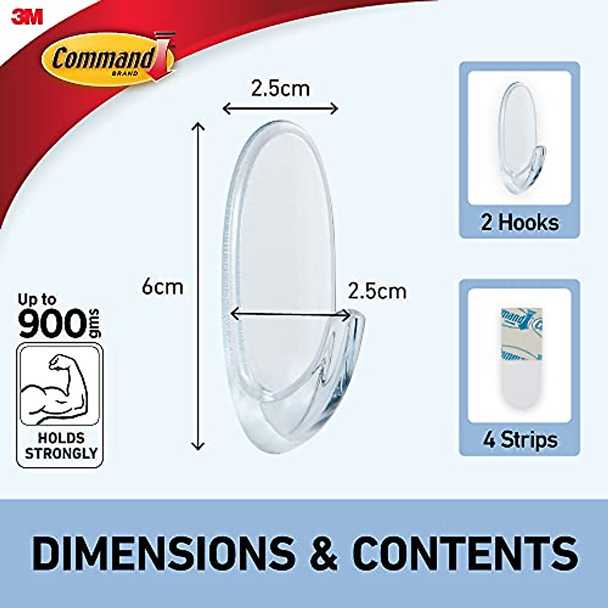 Command Plastic Hooks, Medium, Clear, 2-Hooks (17091CLR-ES)