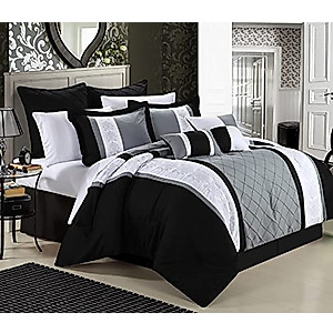 Chic Home 8-Piece Embroidery Comforter Set, Queen, Livingston Black