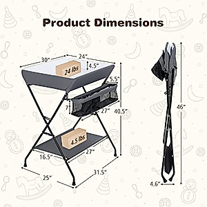 Costzon Changing Table, Portable Baby Changing Table Foldable Diaper Changing Station with Safety Belt, Large Storage Rack & Shelf, Nursery Organizer for Newborn Infant (Dark Gray)