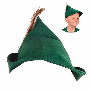 Narwhal Novelties Robin Hood Hat – Green Felt Peter Pan Hat Disney – Fairy Gnome Pinocchio Hat Costume for Kids & Adults – Alpine German Tyrolean Bavarian Hats with Removable Feather