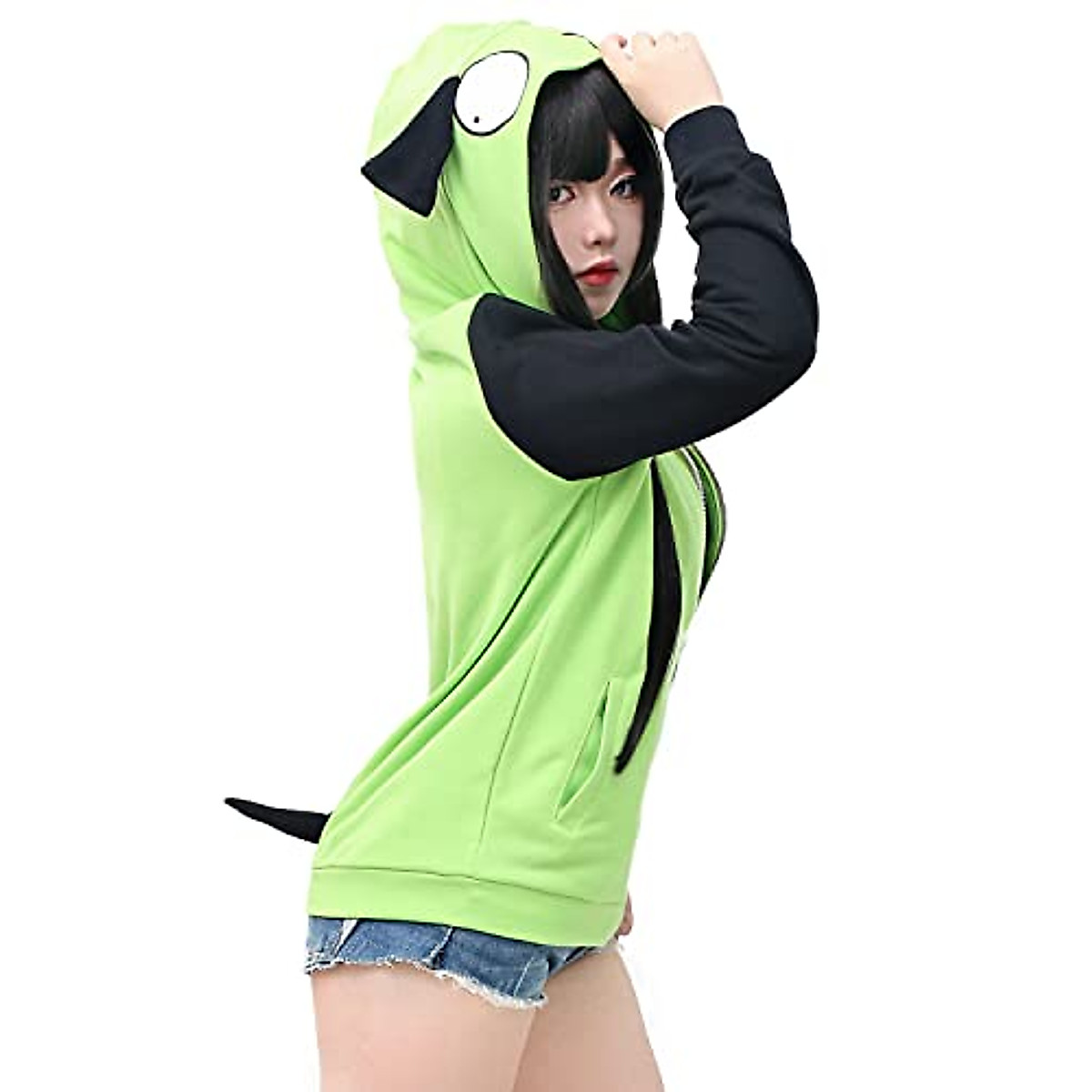 C-ZOFEK ZIM Cosplay Hoodie Mens Womens Green Coat with Ears for Halloween and St. Patrick's Day Costume