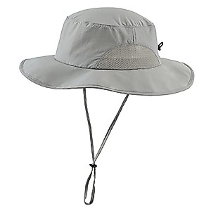 Home Prefer UPF50+ Mens Sun Hat Wide Brim Fishing Hat Airy Mesh UV Protection Hat Portable Bucket Sun Hat Light Grey