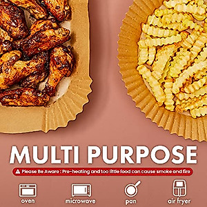 WAVELU Air Fryer Disposable Parchment Paper Liners | EXTRA STRONG | 100pcs | Food Grade Non-stick Unbleached Liners | Oil & Waterproof Sheets for Air Frying, Baking & Microwave (SQUARE 6.3 IN (3-5QT))