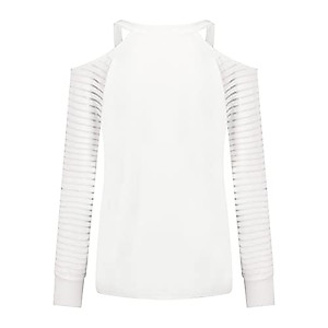 ZunFeo St Patricks Day Shirt Women Long Sleeve Cold Shoulder Irish Tee Top Strap Shamrock Graphic T Shirts Trendy Blouse, W-d-white, X-Large