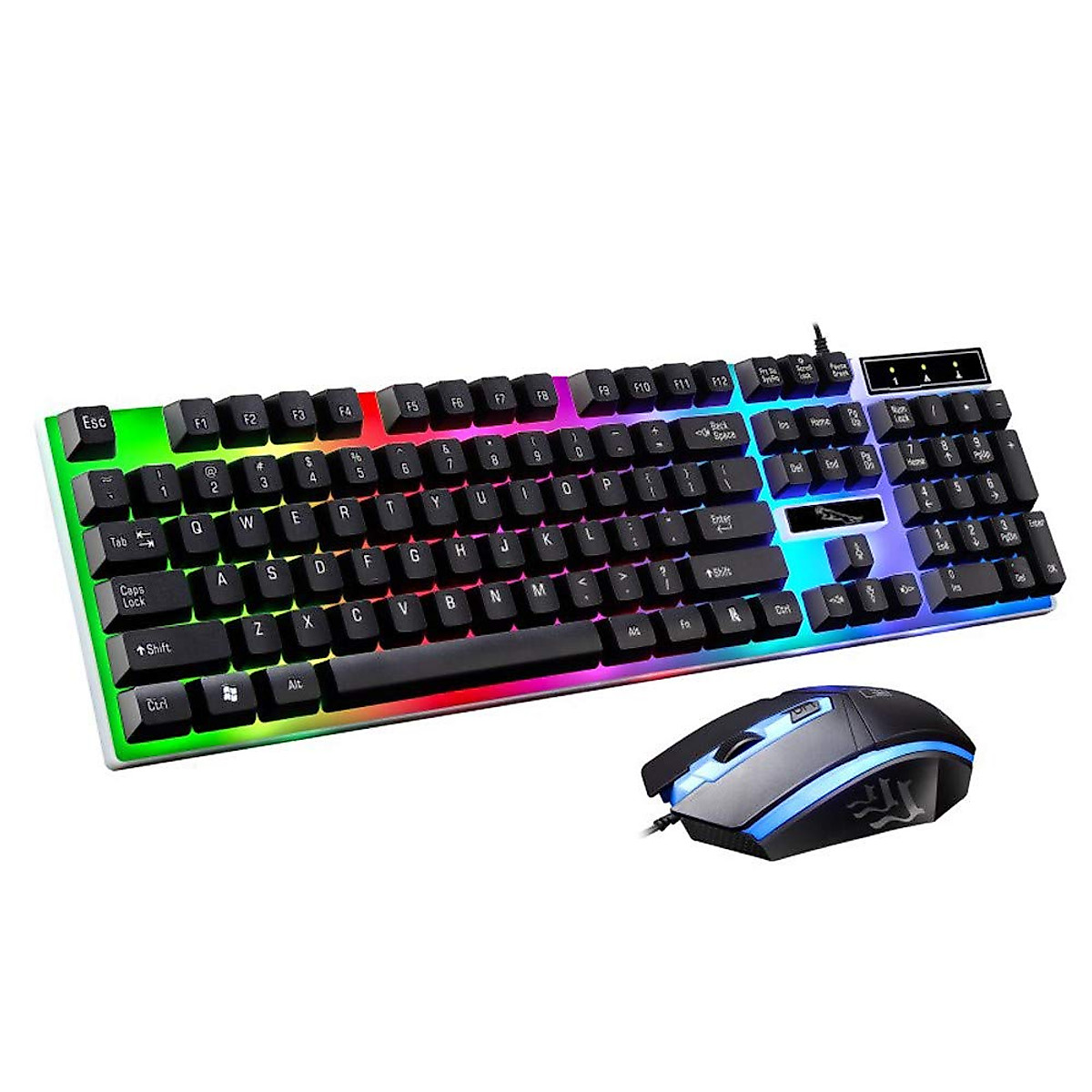 Keyboard Mouse Set,EDTO Rainbow Color Backlight Adjustable Gaming Game USB Wired Adjustable Color LED Backlit Mechanical Feeling Keyboard (Black)