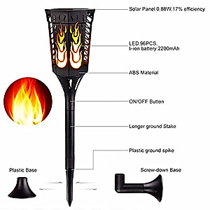 96LED 4 Ways LED Solar Flame Lamp Outdoor Waterproof Landscape Lawn Lamp Dancing Flicker Lights for Home Garden Decor Four Installation Modes