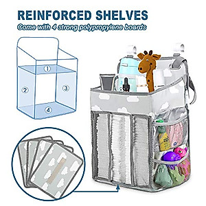 Diaper Caddy Hanging Diaper Caddy Organizer, Hanging Nursery Nappy Organiser Diaper Holder Caddy Stacker for Baby Girl Boy Crib Changing Table Playard Wall Baby Shower Gifts Bedside Storage Bag -Grey