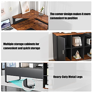 Vagaconl 68 inch Executive Desk,Writing Desk,L Shaped Desk with Cabinet Storage,Studio Office Desk with Shelves, Office Business Furniture Desk Workstation for Home Office, Brown and Black