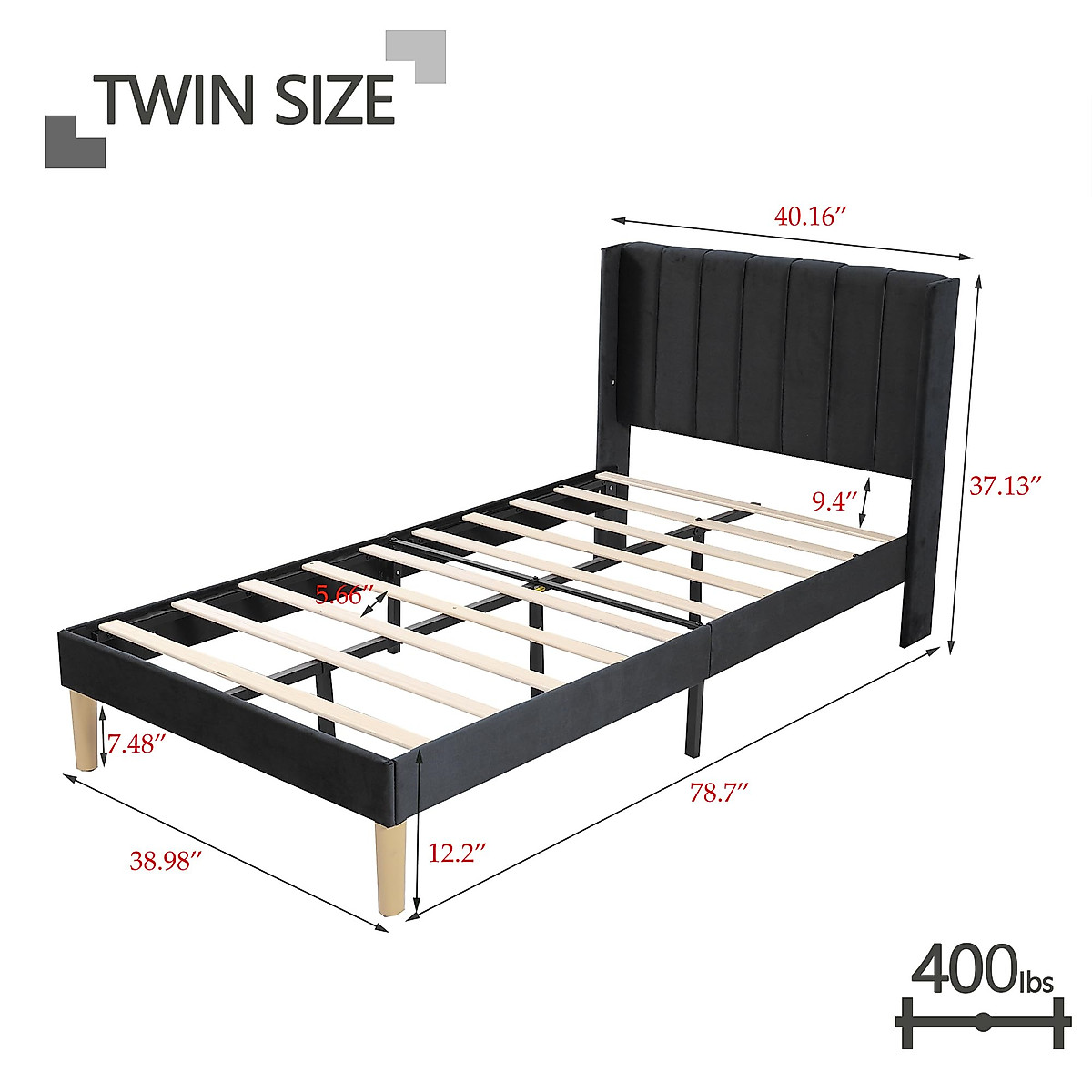 Zoophyter Upholstered Platform Bed Frame Twin Size with Headboard,Strong Wooden Slats Support No Box Spring Needed Easy Assembly Black