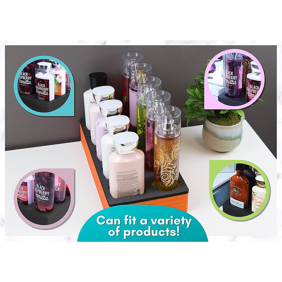 Polar Whale Lotion and Body Spray Stand Organizer Tray Orange Black Durable Foam Washable Waterproof Insert for Home Bathroom Bedroom Office 12 x 6 x 2 Inches 10 Slots