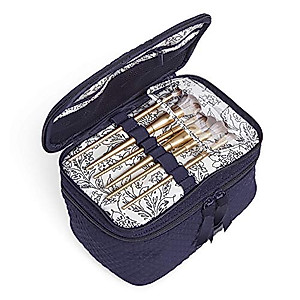 Vera Bradley Women's Microfiber Brush Up Cosmetic Makeup Organizer Case, Classic Navy, One Size