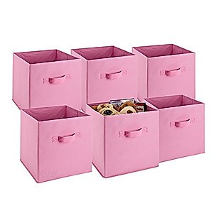 Foldable Cube Storage Bins - 6 Pack - These Decorative Fabric Storage Cubes are Collapsible and Great Organizer for Shelf, Closet or Underbed. Convenient for Clothes or Kids Toy Storage (Pink)