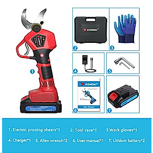 KOMOK Electric Pruning Shears, Professional Cordless Pruning Shears with 2PCS Backup Rechargeable 2Ah Battery Powered Tree Branches Pruner, 30mm 1.2" Cutting Diameter, 6-8 Working Hours