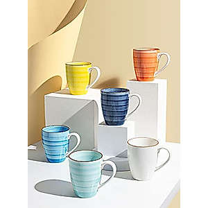 Sweese 16 oz Coffee Mugs Set of 6 for Latte Ice Americano Hot Tea Beverage Cocoa, Porcelain Tea Cup with Handle, Dishwasher Safe, Multicolor, Gradient Colors, 626.002