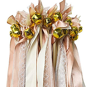 Cieovo 50 Pack Ribbon Fairy Wands Wedding Streamers with Bells, Silk Fairy Stick Wand Party Favors for Party Activities Baby Shower Holiday Celebration (Champagne lace)