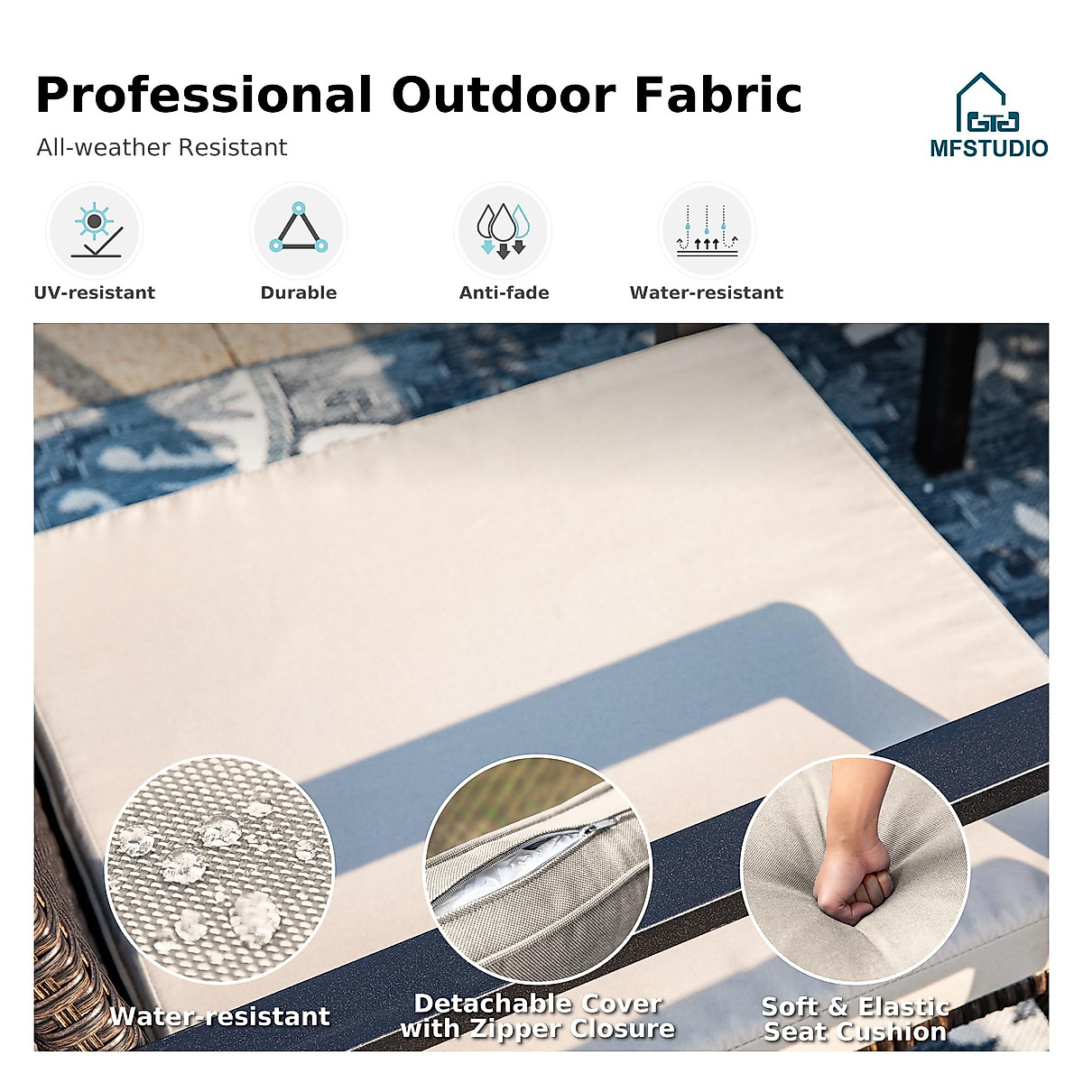 MFSTUDIO Outdoor Patio Rattan Wicker Chairs Set, Outdoor Patio Wicker Rattan Dining Chairs Set of 4 with Armrets and Cushions, 4 Woven Rattan Wicker Patio Chairs, Porch, Backyard