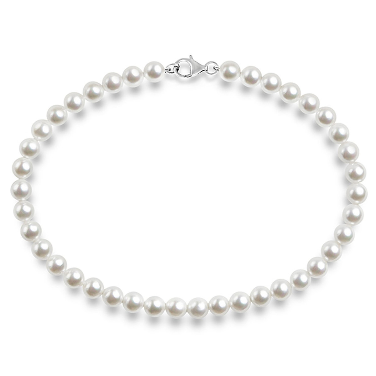 PAVOI Womens Sterling Silver Round White Simulated Shell Pearl Rhodium-Plated-Silver Choker Necklace