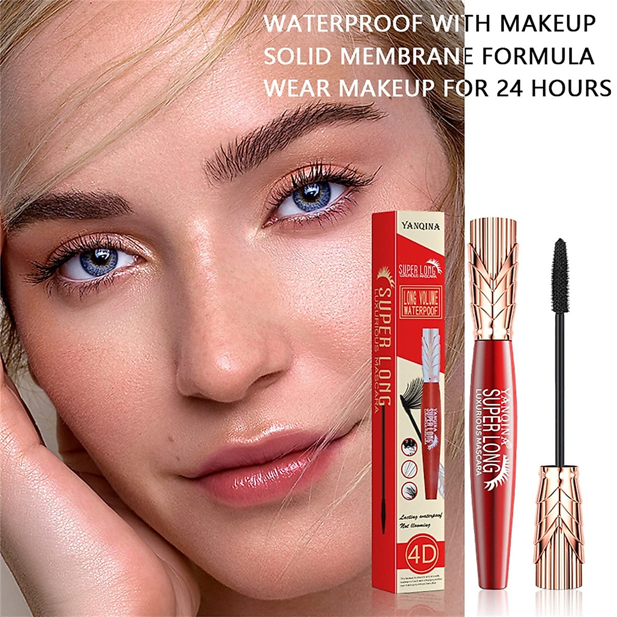 Mascara Black, Waterproof Long Lasting Smudge Proof Thicking Curling Lenthening Eyelash Makeup, 4D Silk Fiber Lash Crown Mascara