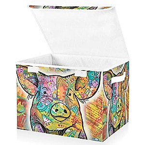 Piggy Storage Bins with Lids and Handles 17x13x12 In Foldable Fabric Storage Basket Toys Clothes Organizer for Shelves Closet Home Bedroom Office
