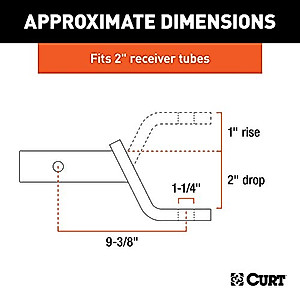 CURT 45312 Class 4 Trailer Hitch Ball Mount, Fits 2-Inch Receiver, 12,000 lbs, 1-1/4-Inch Hole, 2-In Drop, 1-Inch Rise, Gloss Black Powder Coat