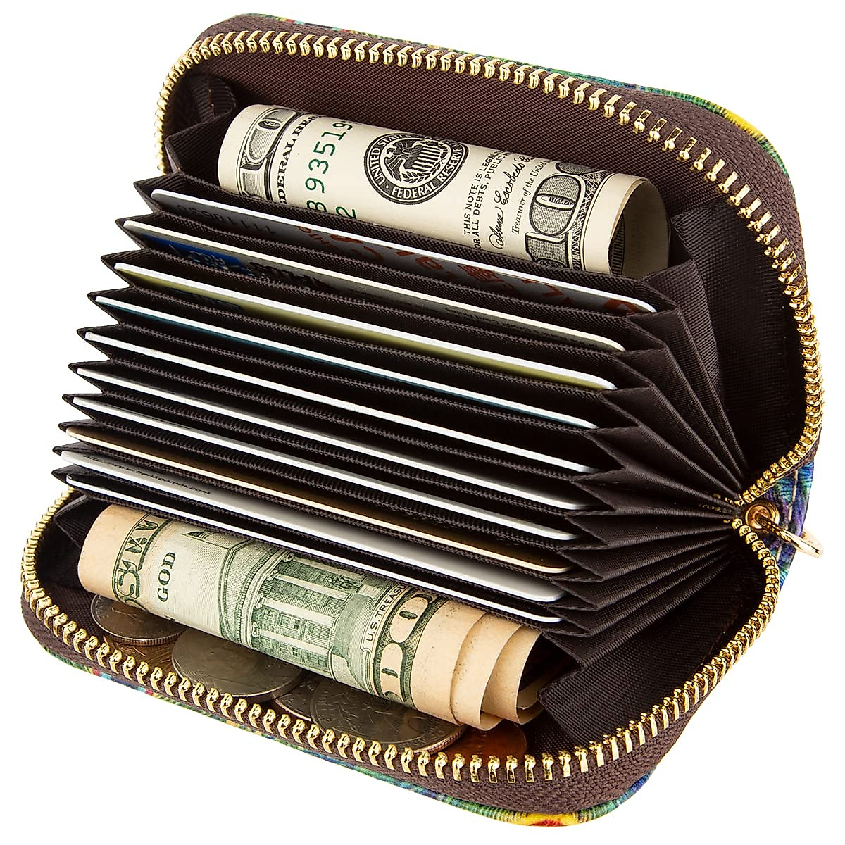 ANNAMISSI Womens Leather Wallet RFID Blocking Credit Card Holder Zipper Card Case for Ladies Girls Christmas Gift(Christmas)