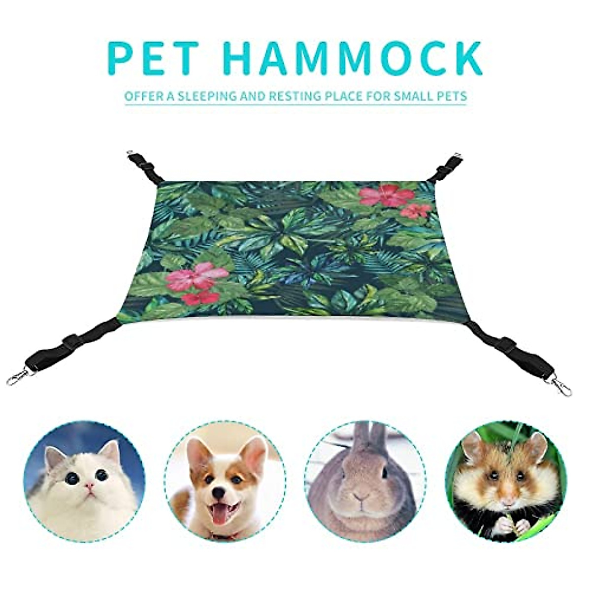 Summer Leaves and Flowers Pet Hammock Bed Guinea Pig Cage Hammock Small Animal Hanging Bed for Ferret, Chinchilla, Puppy and Other Small Animals
