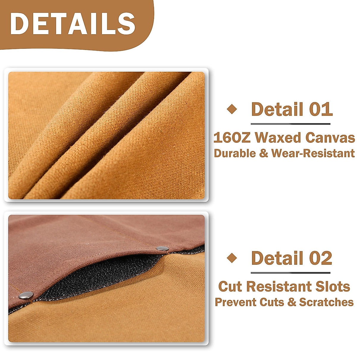 Chef's Knife Case, Heavy Duty 16oz Waxed Canvas Knife Carrier, 4 Slots Two-Color Knife Roll with Specialized Cut-Proof Cloth, Khaki & Brown (21.5"L x 17.5"W)
