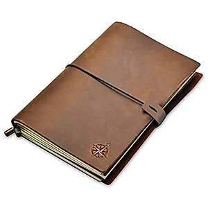 WANDERINGS A5 Leather Travelers Notebook A5 Refillable Travelers Journal, Hand-Crafted Genuine Leather - Perfect for Writing, Poets, Travelers, as a Diary - Blank Inserts - 22 x 15cm, 8.5x6 (A5)