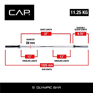 CAP Barbell 5-Foot Solid Olympic Bar, Chrome (2-Inch) (OBIS-60)