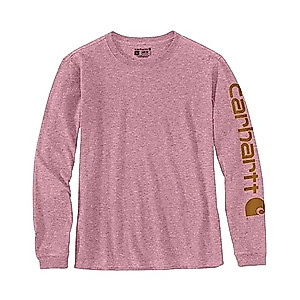 Carhartt Women's Loose Fit Heavyweight Long Logo Sleeve Graphic T-Shirt, Foxglove Snow Heather, X-Large