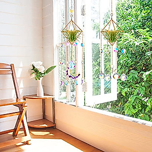 3 Pcs Hanging Air Plant Holder Rustic Style Air Plant Rack Hanger with Crystal Pendant and Chain Golden Geometric Metal Planter Wall Window Air Plants Display for Home Festival Wedding Decor, 3 Styles