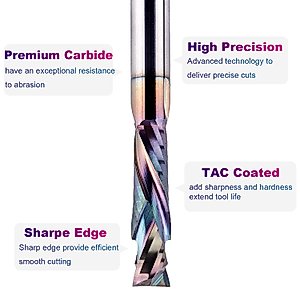 SpeTool Compression Router Bit 1/4 Inch Shank 1 Inch Cutting Length with Coated Carbide Spiarl Up Down CNC Router Bit for Woodworking Tool