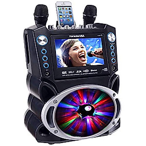 Karaoke USA GF842 DVD/CDG/MP3G Karaoke Machine with 7" TFT Color Screen, Record, Bluetooth and LED Sync Lights