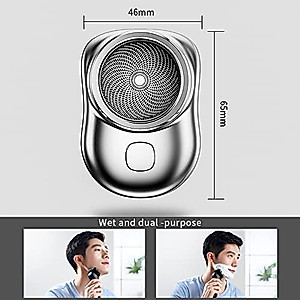 Mini Electronic Shaver - Men's Pocket Razors, Portable Wet and Dry Shaver, One-Button Shave, Waterproof Rotary Shaver, USB Rechargeable Shaver for Car, Outdoor, Business Travel (Silver)