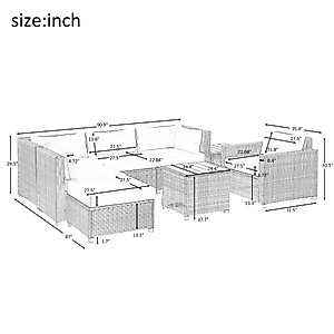 Merax, Beige 8 PCS Patio Conversation Sets PE Rattan Wicker Outdoor Sectional Group with Table and Cushions