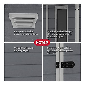 Keter Manor 6x8 Resin Outdoor Storage Shed Kit-Perfect to Store Patio Furniture, Garden Tools Bike Accessories, Beach Chairs and Lawn Mower, Grey & White