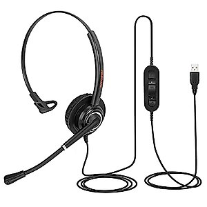 EMAIKER USB Headset with Microphone for Office Call Center Telework, Lightweight 1 Ear USB-A Headset with Noise Cancelling Microphone for Laptop for Webinar, 3CX, Teams, Zoom, Conference,Dictation