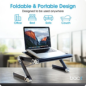 BackPainHelp Posture Laptop Stand Desk Table Tray for Bed, Aluminium, Adjustable Portable Folding Standing Desk Computer Riser (Black)