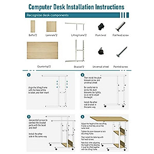 Retyion Movable Computer Desk with Wheels Height Adjustable C Shaped Laptop Table with Storage Shelves for Sofa Couch Home Office