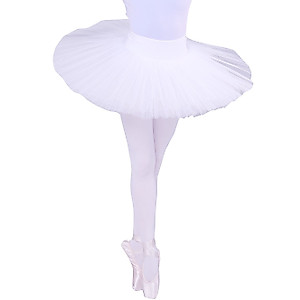 WOOSUN Women Professional Ballet Tutu Skirt 5 Layers Hard Organdy Platter Dance Pancake Tutus Skirts White