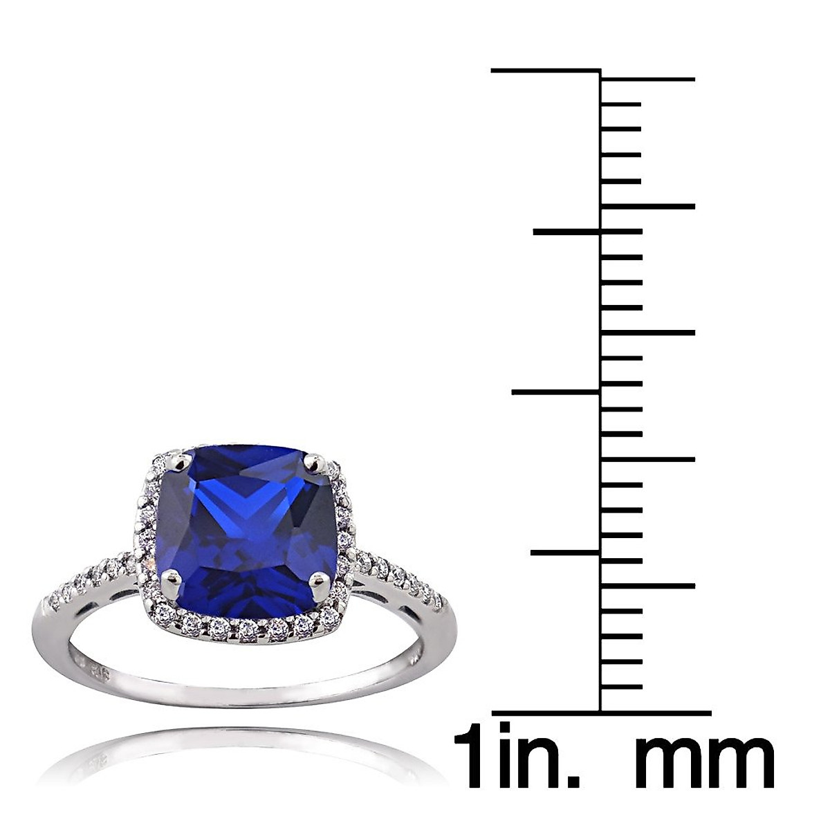 Ice Gems Sterling Silver Created Blue Sapphire and Cubic Zirconia Cushion-Cut Halo Ring, Size 8