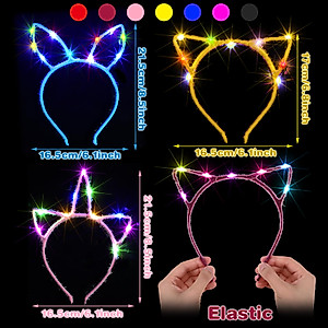 42 Pcs LED Glow in the Dark Headband Set, 14 Unicorn style Light up Headband 14 Cute Cat Ear Luminous Headband 14 Rabbit Bunny Ear Hairband for Party Decorations Women Adult Birthday Gift