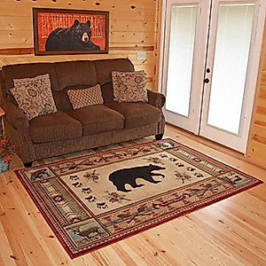Rustic Lodge Bear Red 4x5 Area Rug, 3'11x5'3