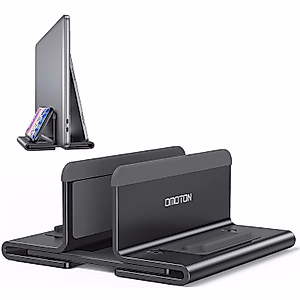 OMOTON Upgraded Laptop Vertical Stand, 3-in-1 Laptop Holder Dock with Sturdy Silicone Pads for Ultra Protection, Suitable for iPhone/iPad/MackBook Pro/Surface/Samsung/Android Tablets, Black
