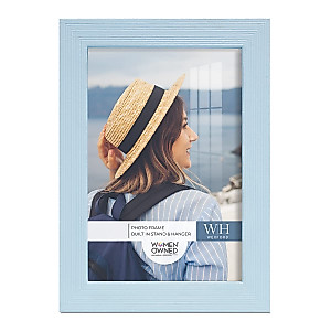 Renditions Gallery 5x7 inch Picture Frame Modern Style Wood Pattern and High Definition Glass Ready for Wall and Tabletop Photo Display, Blue Frame