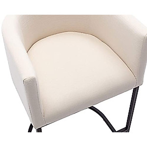 RIVOVA Contemporary Cream Linen Bar Stool, 29" Upholstered Fabric Counter Height Barstool Kitchen Counter Island Stool with Black Metal Base